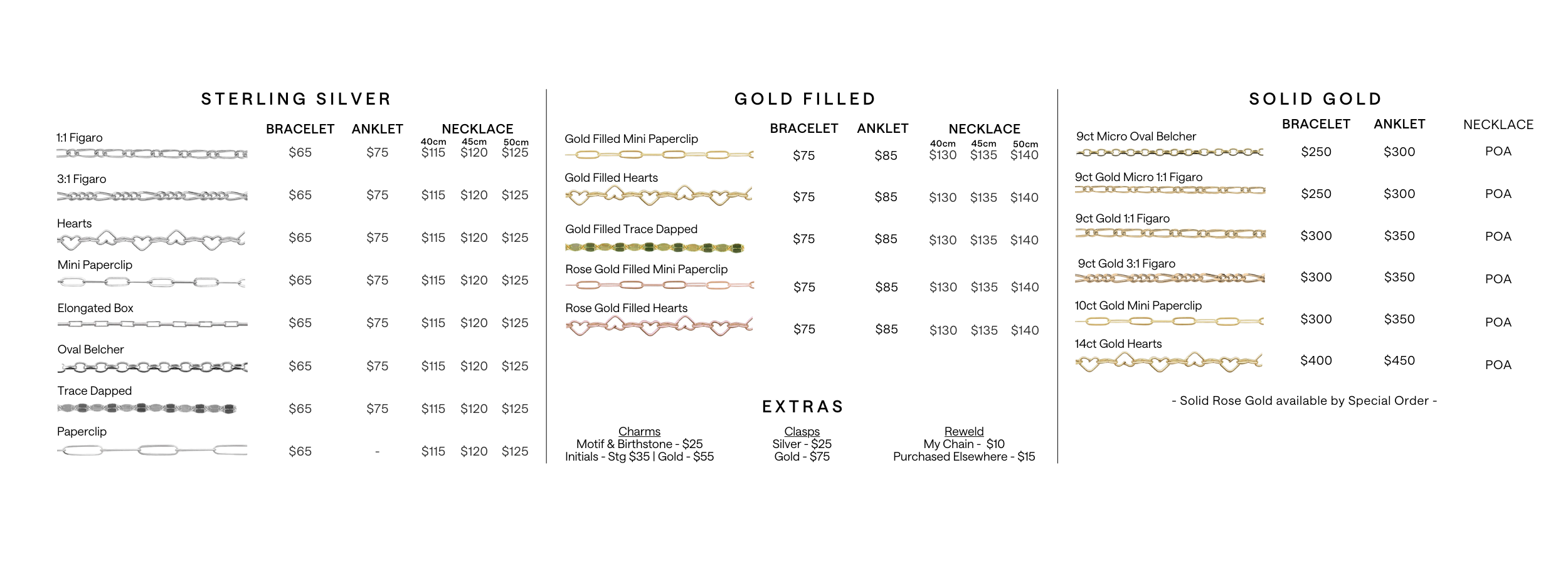 Permanent Jewellery Price List | New Zealand