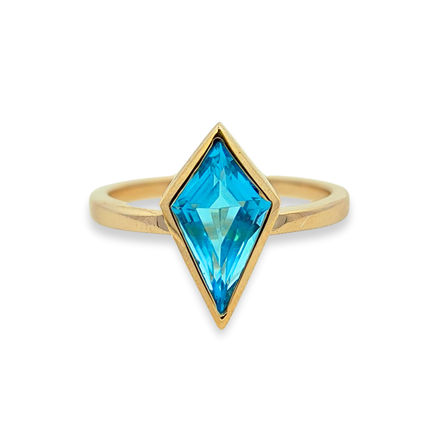 9k Yellow Gold Blue Topaz Kite Ring